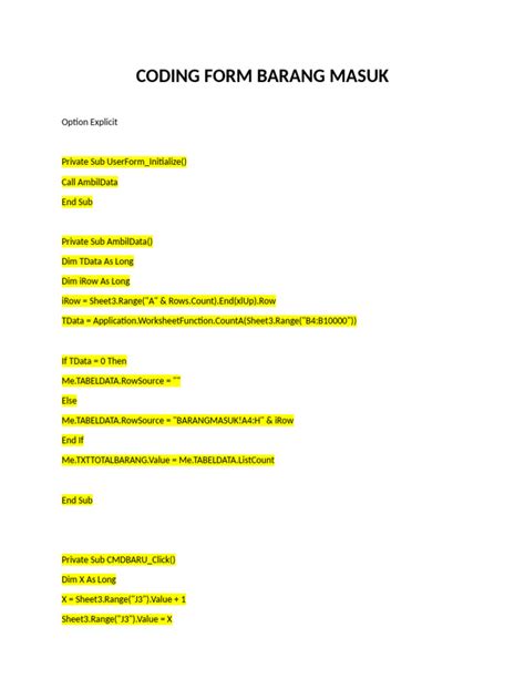 Coding Form Barang Masuk Pdf