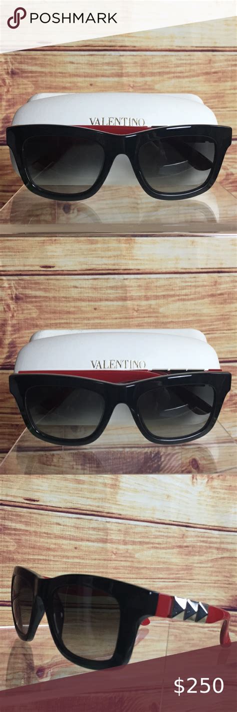 Valentino Black And Red Studded Sunglasses With Cases