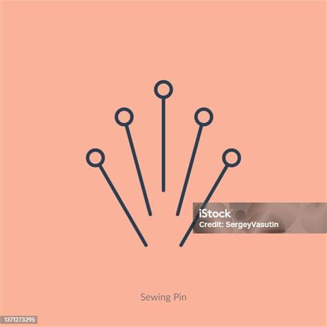 Penjahitkan Pin Jahit Ikon Garis Tunggal Desain Gaya Garis Ilustrasi