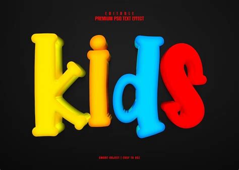 Efeito De Texto 3d Premium Psd Totalmente Editável Para Crianças Psd
