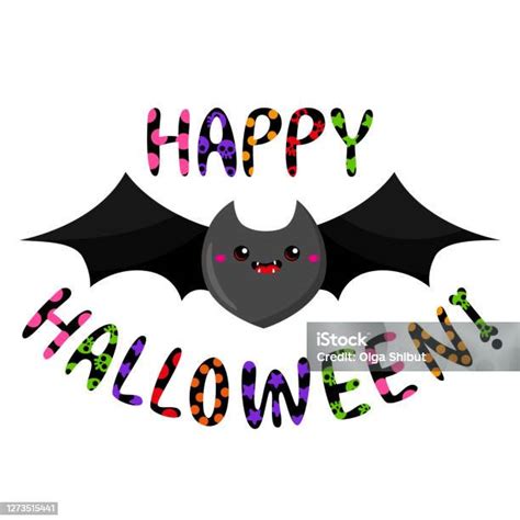 할로윈 카와이 박쥐 벡터 휴일 만화 일러스트레이션 흰색 배경입니다 10월에 대한 스톡 벡터 아트 및 기타 이미지 10월 가을 검은색 Istock
