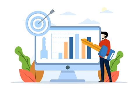 성과 관리 개념입니다 성격은 전문성 개발 개인 개선 및 성장을 위한 목표와 목표를 설정합니다 객관적인 주요 결과 개념입니다 플랫 벡터 그림입니다 개념에 대한 스톡 벡터 아트