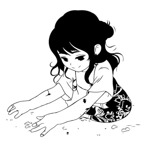 Милая девочка сидит на полу и плачет Премиум векторы