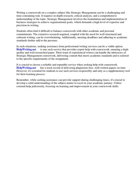 Strategic Management Course Work Pdf Strategic Management Goal