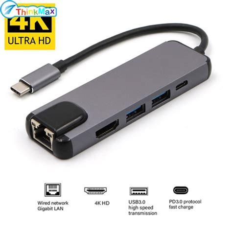 ของแท้ 100 ฮับขยายพอร์ต Usb C เป็น Rj45 Hd Mi Usb 3 0 Type C