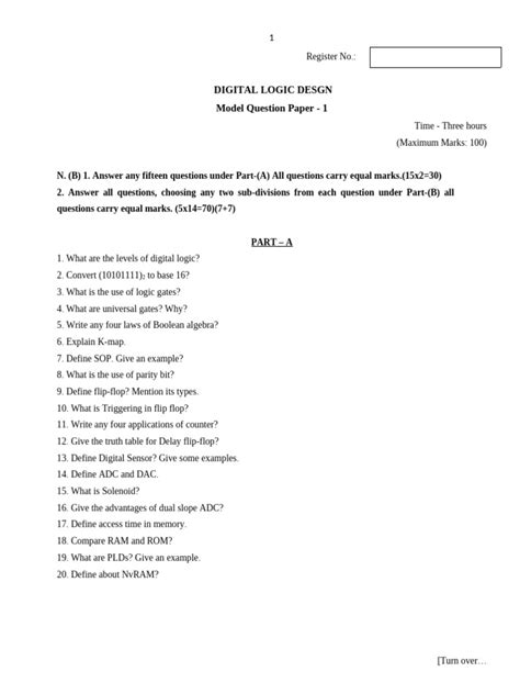 Digital Logic Design Model Qp Pdf Logic Gate Electronics