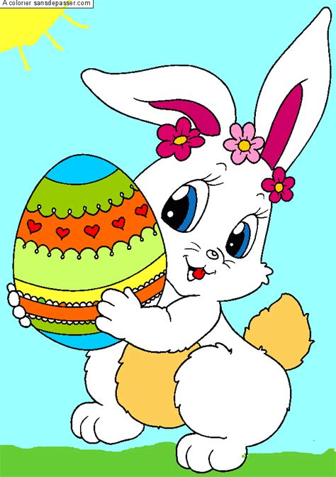 Coloriage Lapin avec un oeuf de Pâques Sans Dépasser