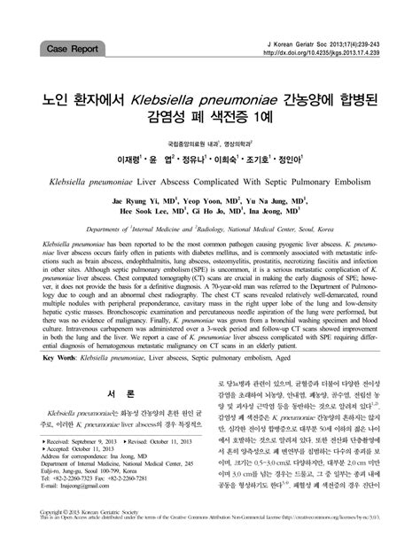 Pdf Klebsiella Pneumoniae Liver Abscess Complicated With Septic