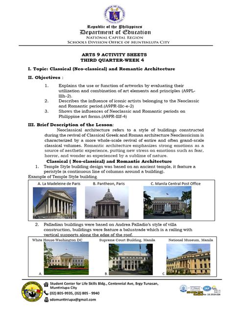 Arts 9 Week 4 Activity Sheets Q 3 2 Pdf Gothic Architecture