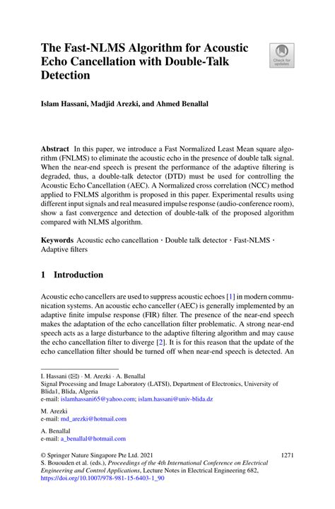 Pdf The Fast Nlms Algorithm For Acoustic Echo Cancellation With