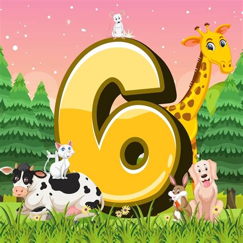 Premium Vector | Different six animals attached to number six