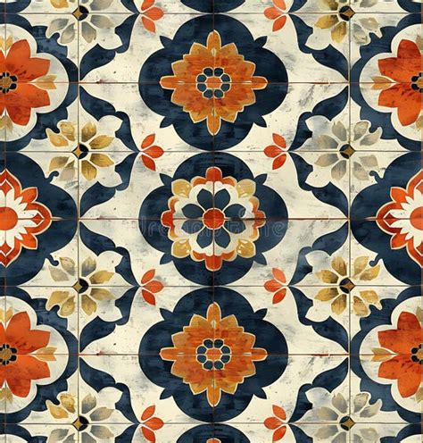 Ceramic Tiles With A Repeating Floral Pattern In A Symmetrical Arrangement The Stock