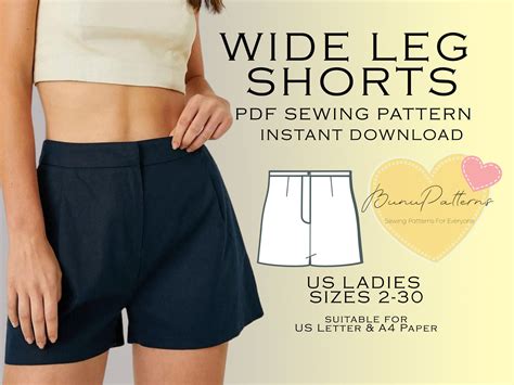 Wide Leg Shorts Sewing Pattern Casual Shorts Pdf Sewing Pattern Instant