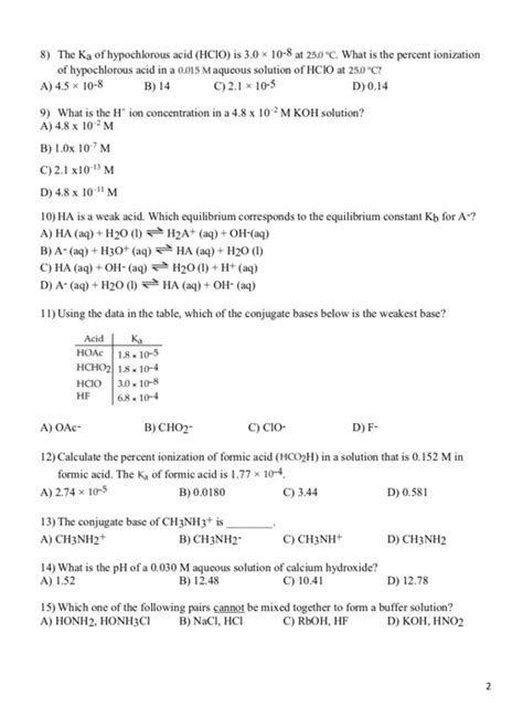 Solved 8 The Ka Of Hypochlorous Acid HCIO Is 3 0 X 10 8 Chegg