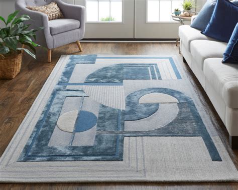 Weave Wander Cutlor Art Deco Wool Rug Aegean Blue Gray Rug 9 X12 Contemporary Area