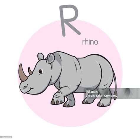 알파벳 문자 R 어퍼 케이스 또는 영어 학습 연습 Abc를위한 대문자와 Rhino의 벡터 그림 코뿔소에 대한 스톡 벡터 아트 및