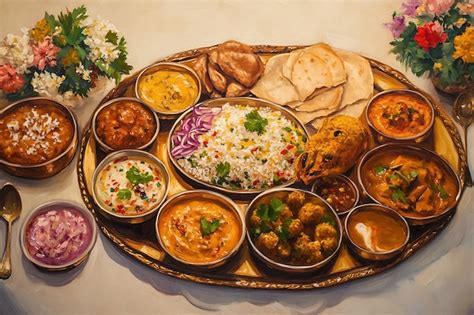 A Traditional Indian Thali Meal A Spread Of Delectable Dishes Premium