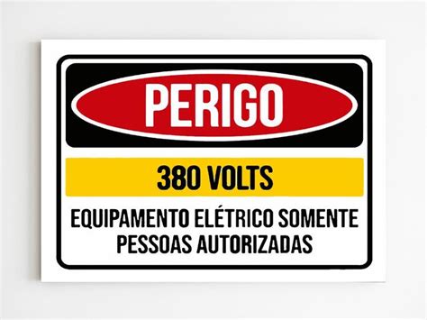 Placa de sinalização perigo volts alta voltagem aviso A Mago das Camisas Placa de