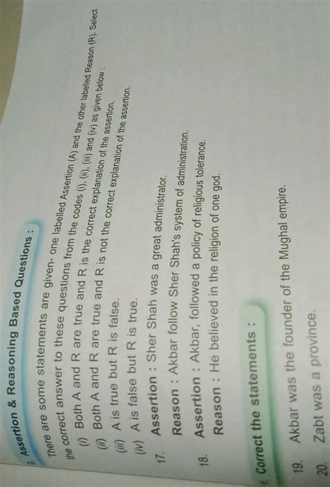 Assertion And Reasoning Based Questionsthere Are Some Statements Are Giv