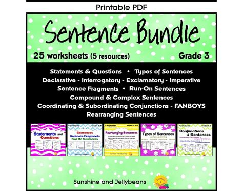 Grade 3 Sentence Bundle Types Of Sentences Conjunctions Fragments