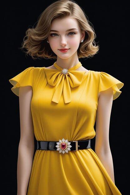 Premium Photo A Pretty Girl In Yellow Dress Is Standing On A Dark
