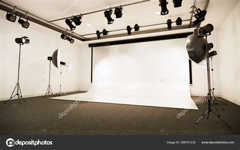 Studio Modern Film Studio White Screen Rendering Stock Photo