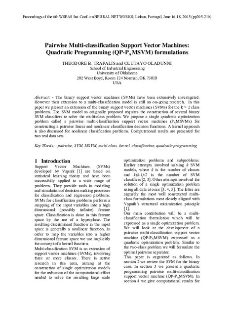 Pdf Pairwise Multi Classification Support Vector Machines Quadratic