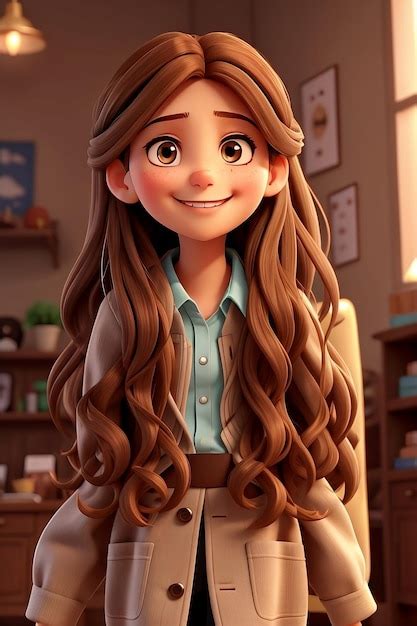 Premium Ai Image A Girl With Long Brown Hair Pixar Style