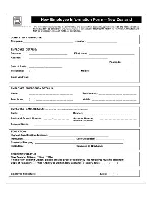 Nz Employee To Fill Out New Employee Details Form Doc Fill And