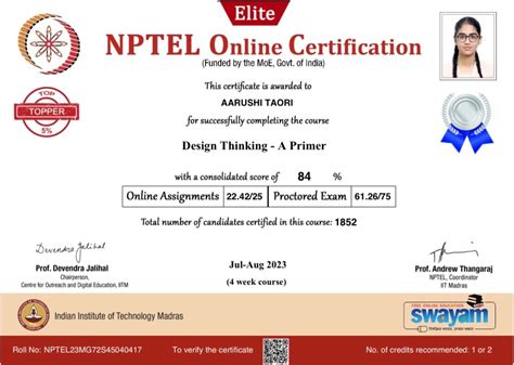 Aarushi Taori On Linkedin Nptel Designthinking Elite Silver