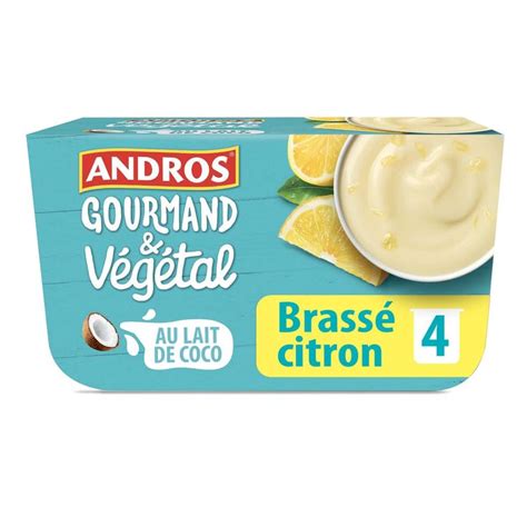 Dessert végétal brassé au lait de coco citron ANDROS les 4 pots de