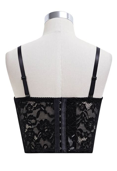 Floral Lace Bustier Crop Top In Black Retro Indie And Unique Fashion