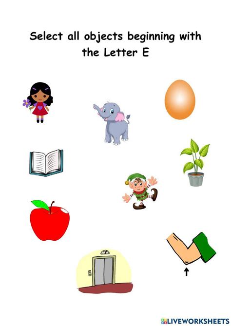 Objects Beginning With The Letter E Worksheet Live Worksheets