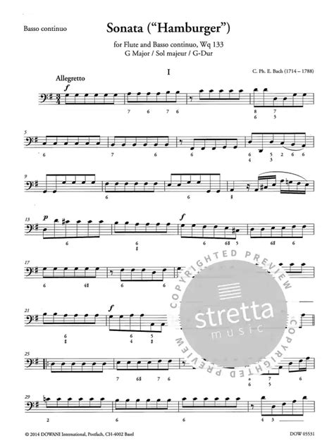 Sonata Hamburger Flöte und Basso continuo Wq G Dur von Carl Philipp Emanuel Bach im