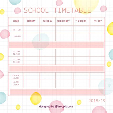 정리할 학교 시간표 템플릿 무료 벡터