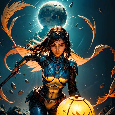 A Woman In A Blue And Yellow Costume Holding A Pumpkin SeaArt AI