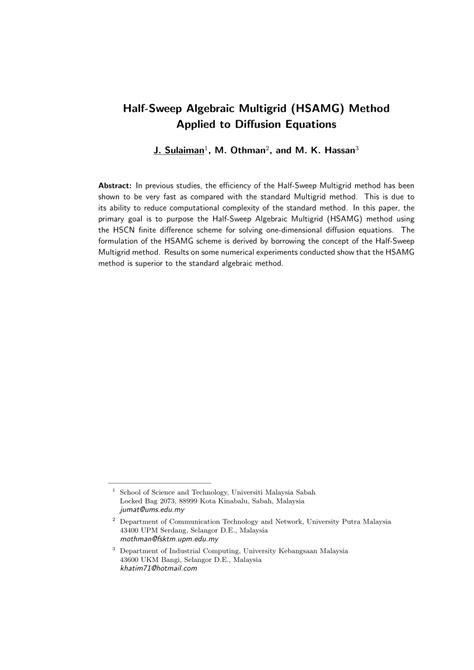 pdf half sweep algebraic multigrid hsamg method applied to
