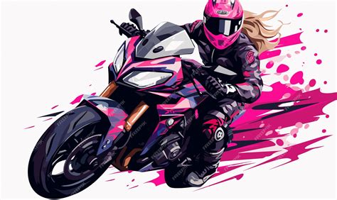 Mujer Montando Motocicleta Estilo Vectorial Aislado Con Ilustración De