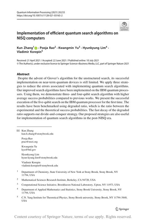 implementation of efficient quantum search algorithms on nisq computers request pdf