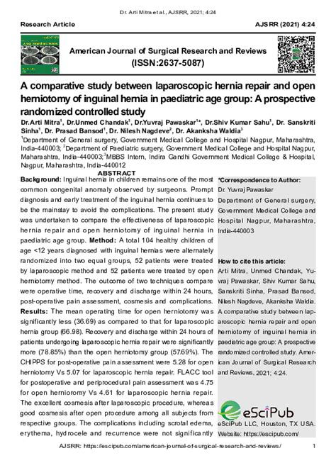 Pdf A Comparative Study Between Laparoscopic Hernia Repair And Open