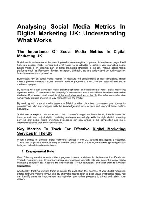 Ppt Analysing Social Media Metrics In Digital Marketing Uk Understanding What Works Docx