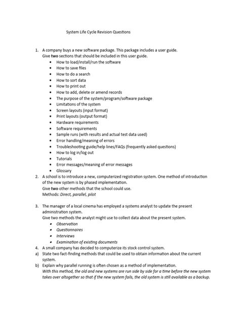 System Life Cycle Revision Questions Pdf