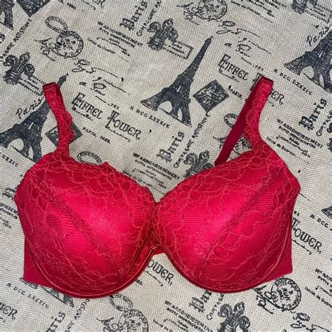 Cacique Intimates And Sleepwear Cacique Red Floral Lace Padded Bra