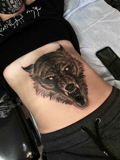 Blackwork Wolf Tattoo Stomach Tattoos Women Belly Tattoos Head