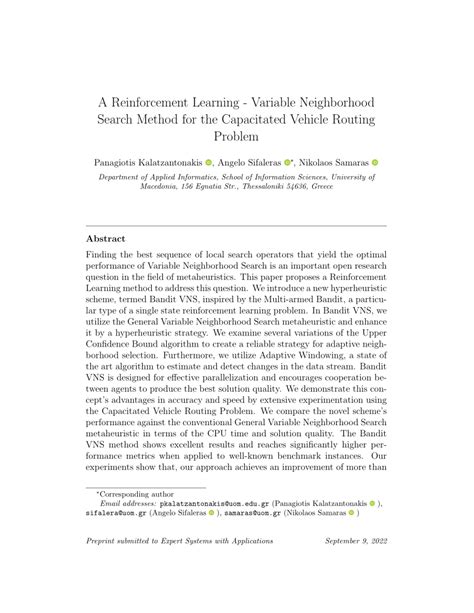 Pdf A Reinforcement Learning—variable Neighborhood Search Method For