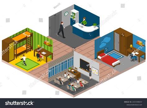 Daily Routine Isometric Flowchart Morning Work Stock Illustration