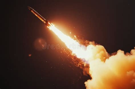 A Rocket Blasting Off With Smoke Trails In The Air Suitable For Use In Science Or Technology