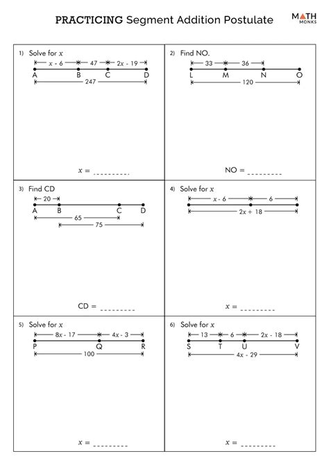 Segment Addition Postulate Worksheets Math Monks
