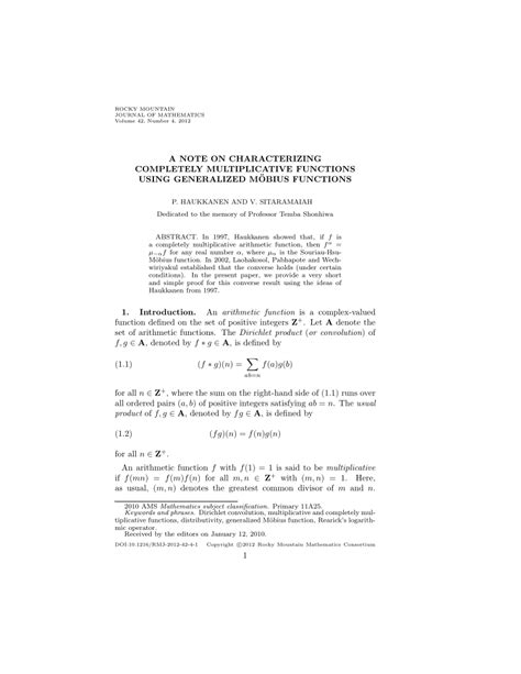PDF A note on characterizing completely multiplicative functions using generalized Möbius