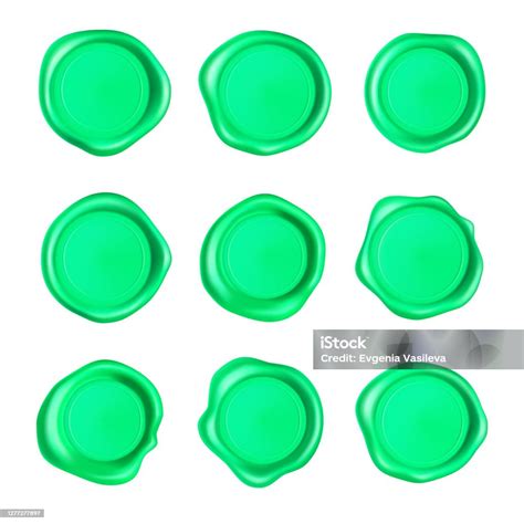 녹색 왁스 씰 세트 왁스 씰 스탬프는 흰색 배경에 격리되어 있습니다 사실적인 보장 된 파란색 스탬프 사실적인 3d 벡터